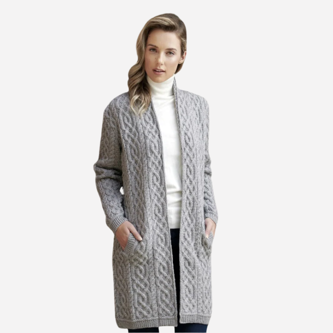 Aran Irish Women's Celtic Braid Edge Open Coat - Soft Grey (X4901 ...